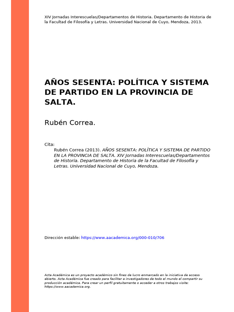 Rubén Correa (2013) - AÑOS SESENTA POLÍTICA Y SISTEMA DE PARTIDO EN LA ...