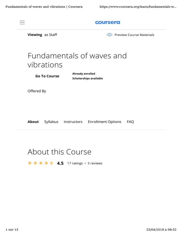 Waves and Vibrations Course Guide | PDF | Waves | Classical Mechanics