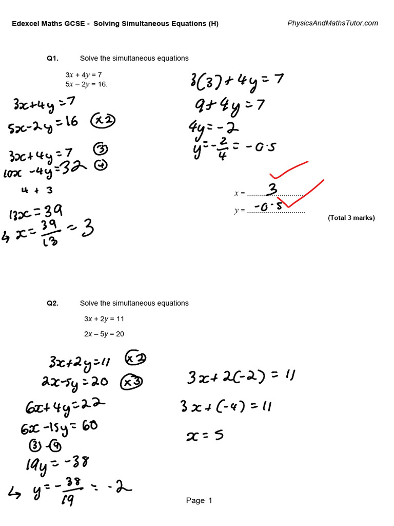 Solving Simultaneous Equations (H) - Unlocked | PDF | Equations | Algebra
