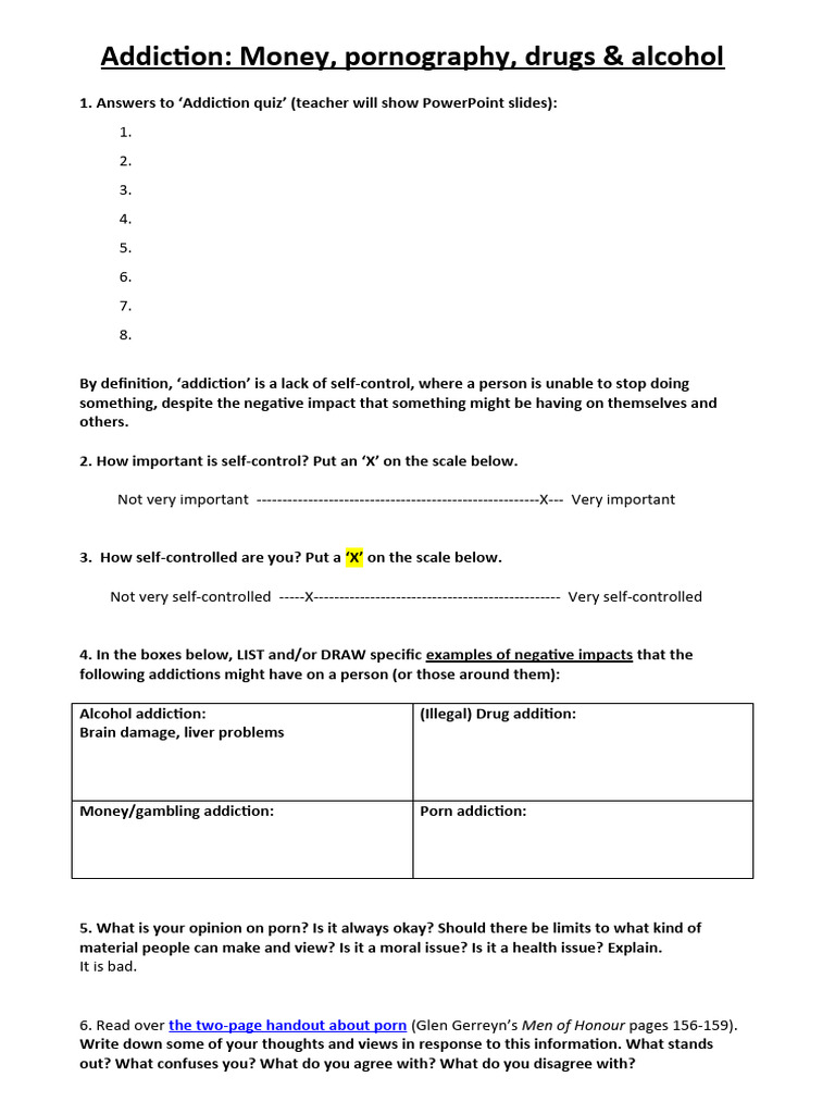 5 Addiction and Self-Control Worksheet | PDF | Sin | Lust