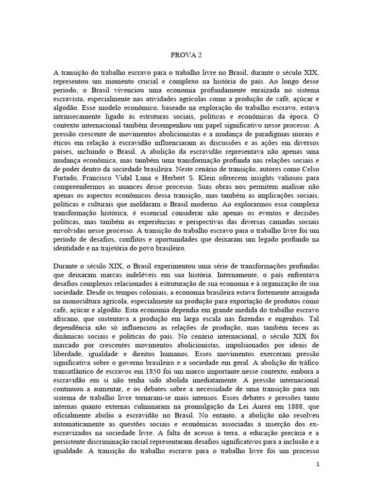 Prova 2 Historia | PDF | Economia | Escravidão