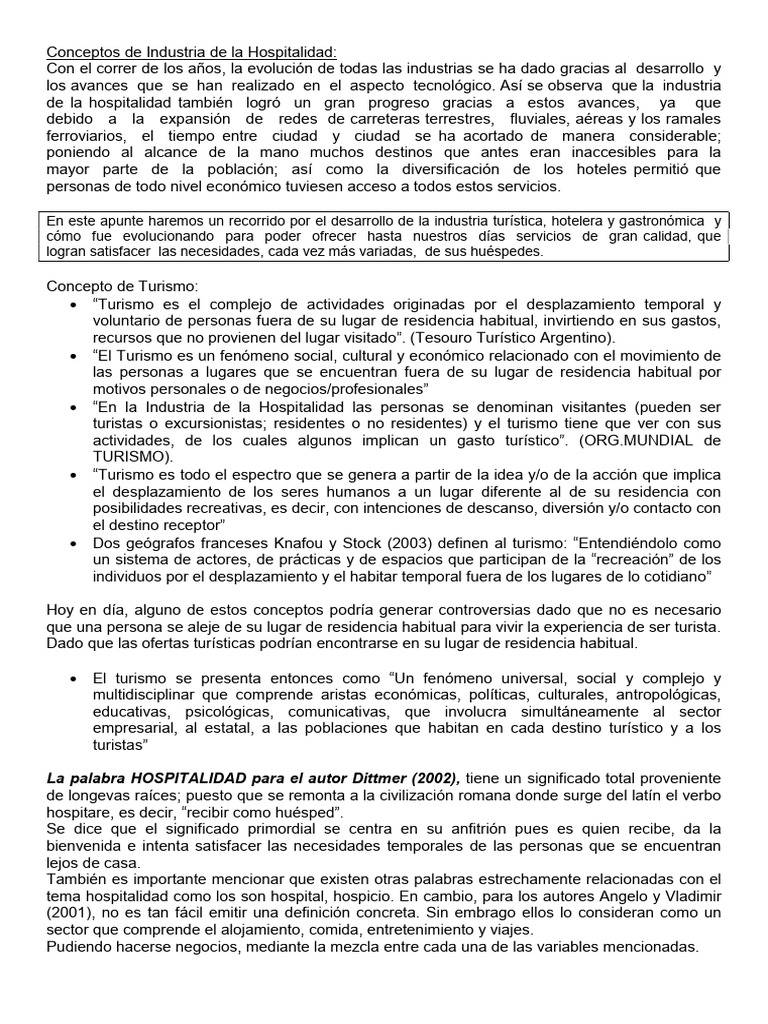 Apunte 1 Parte 2 Conceptos y Clasificacion Hotelera - 2024 | PDF | Hotel | Turismo