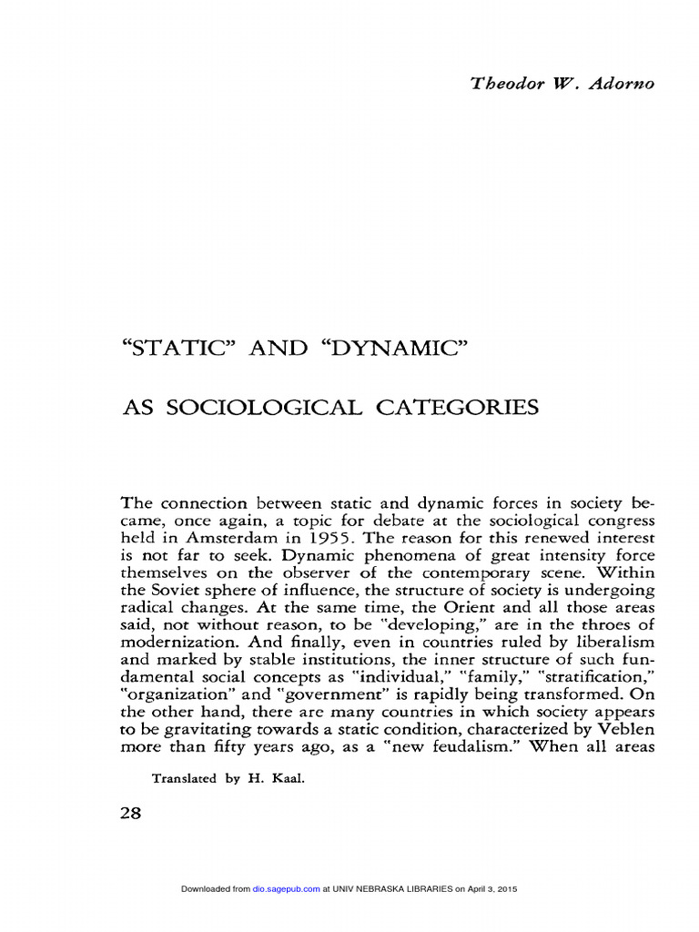 (1961) "Static" and "Dynamic" As Sociological Categories | PDF ...