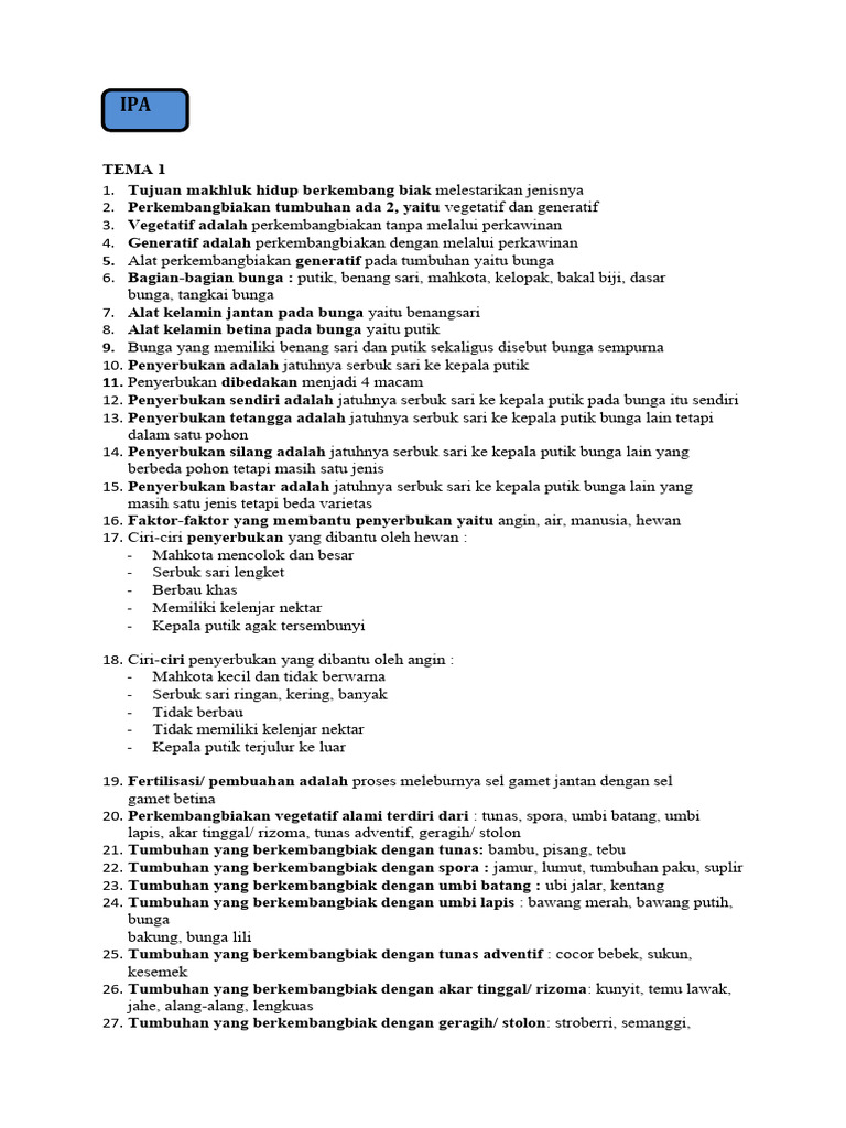 Rangkuman Ipa Tema 1,2,3 | PDF