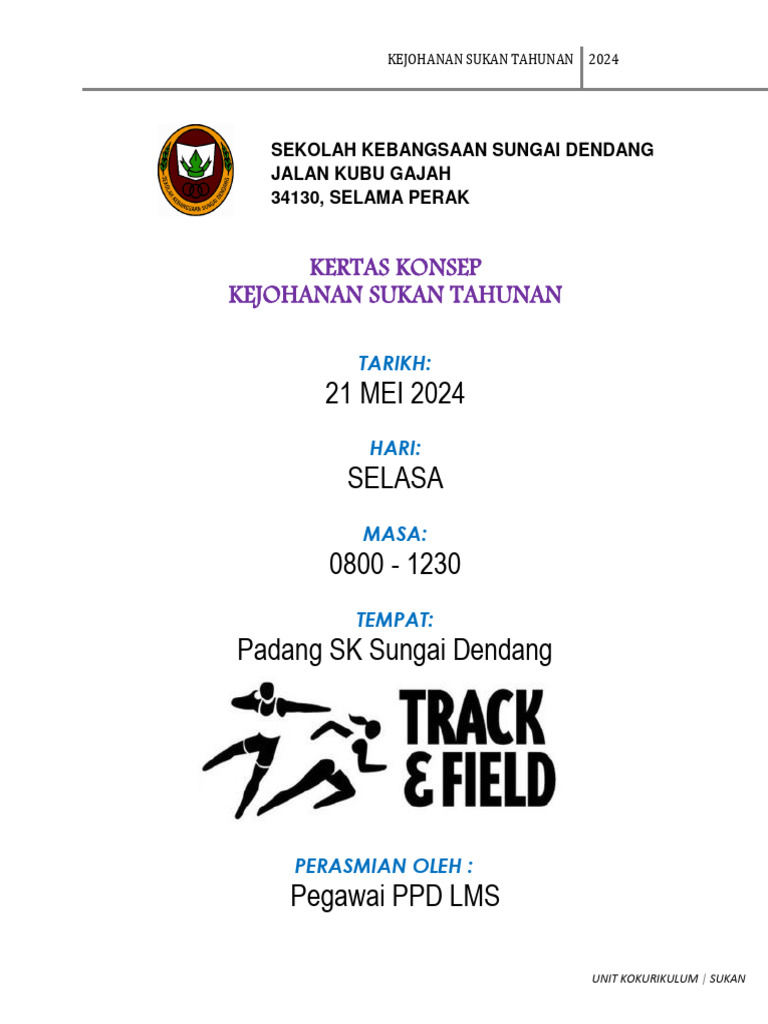 Kertas Kerja Konsep Kejohanan Sukan SKSD 2024 | PDF