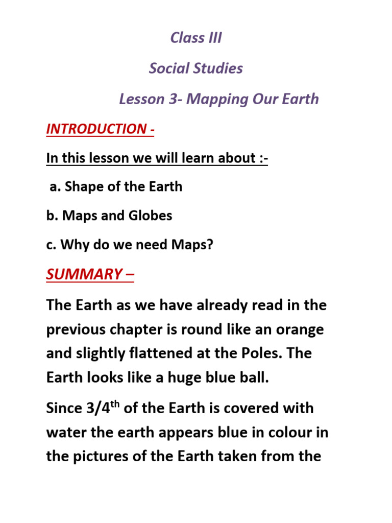 Class 3 - Social Studies Lesson 3-Mapping Our Earth | Download Free PDF | Map | Earth