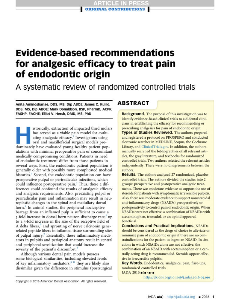 Evidence-Based Recommendations For Analgesic Efficacy To Treat Pain of ...