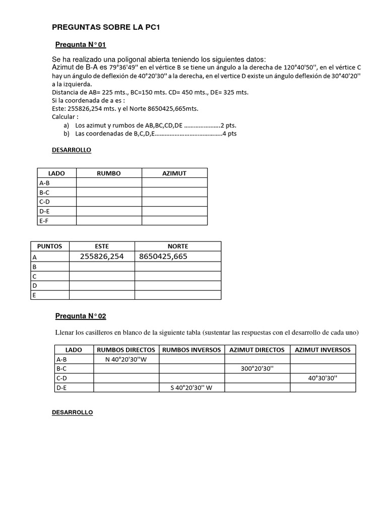 Preguntas de La PC1 | PDF | Azimut | Agrimensura