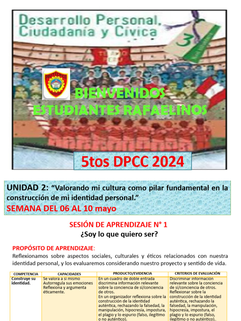 DPCC 5º-Sesion 1 - Unidad 2 Del 06 Al 10 Mayo | Descargar gratis PDF | Realidad | Conciencia