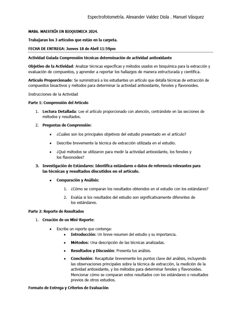 Informe de Articulo - TecnicasAntioxidante | PDF