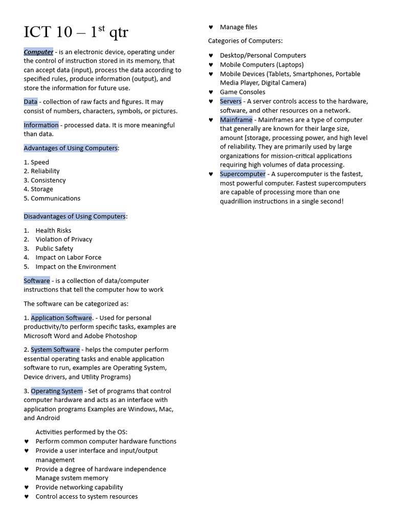 Ict 1ST QTR | PDF | Programming | Computer Program