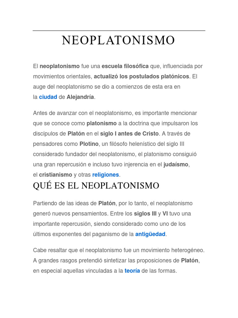 NEOPLATONISMO | PDF | neoplatonismo | Metafísica