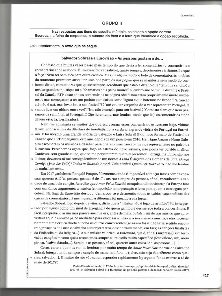 Prova-Modelo2 - Leitura e Gramática | PDF