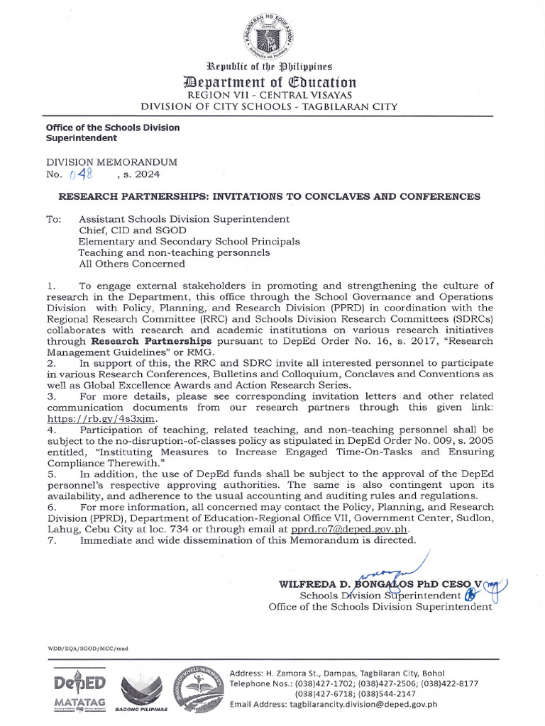 DM NO. 048 S. 2024 RESEARCH PARTNERSHIPS INVITATIONS TO CONCLAVES AND ...