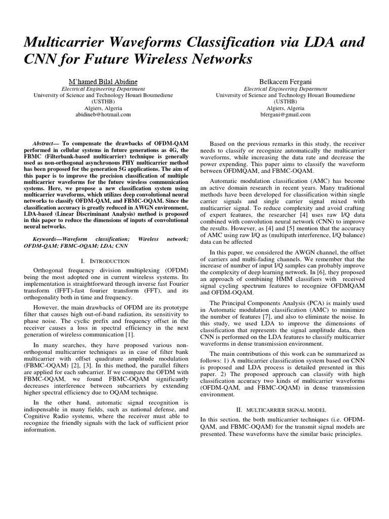 Multicarrier Waveforms Classification Via LDA and CNN For Future ...