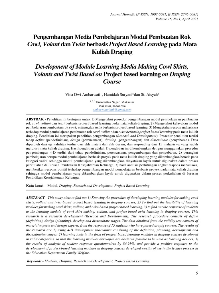 Pengembangan Media Pembelajaran Modul Pembuatan Rok Cowl, Volant Dan Twist Berbasis ProjectBased ...