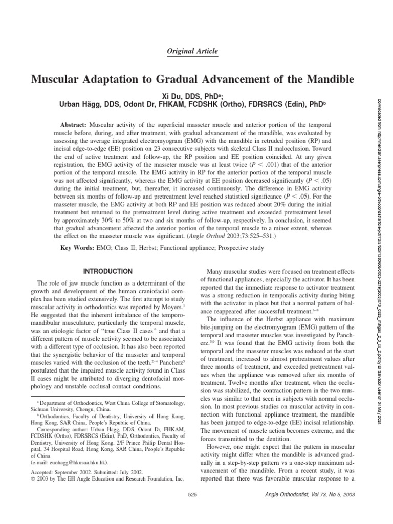 0003-3219 (2003) 073 0525 Matgao 2 0 Co 2 | PDF | Electromyography | Orthodontics