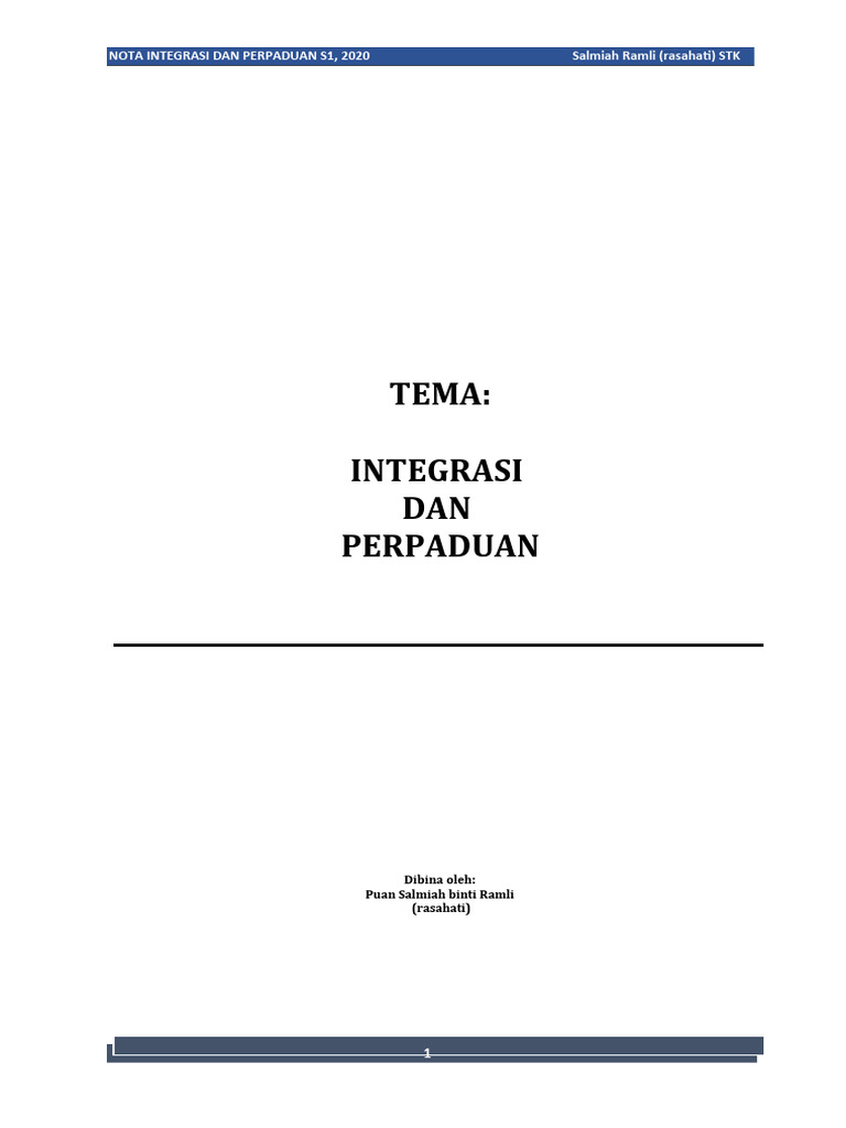 4-Modul Esei Fokus S1 2020-Integrasi Dan Perpaduan S1 2020 | PDF