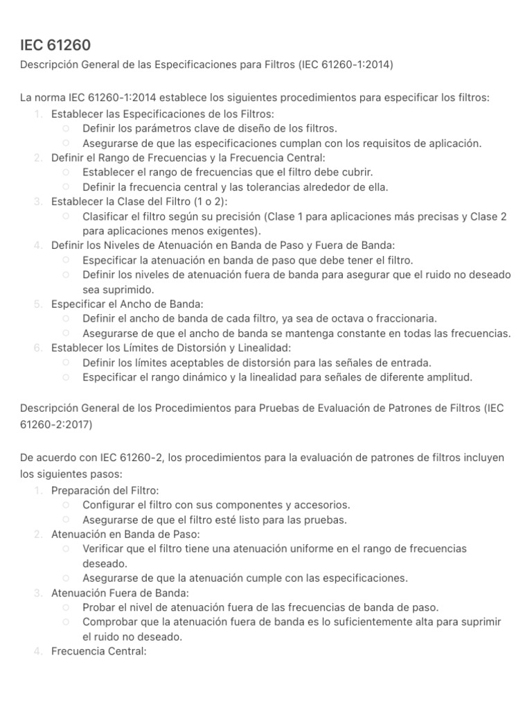 Especificaciones de Filtros IEC 61260-1 | PDF | Filtro electronico ...