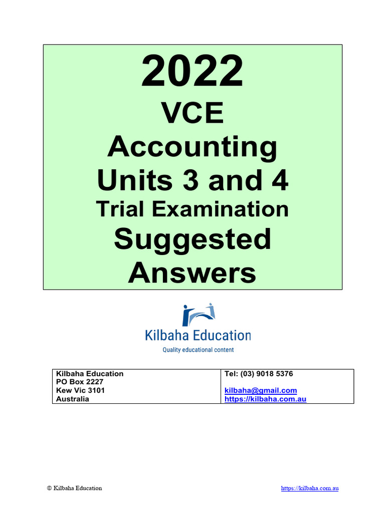 VCE Accounting Units 3 and 4 Suggested Answers: Trial Examination ...