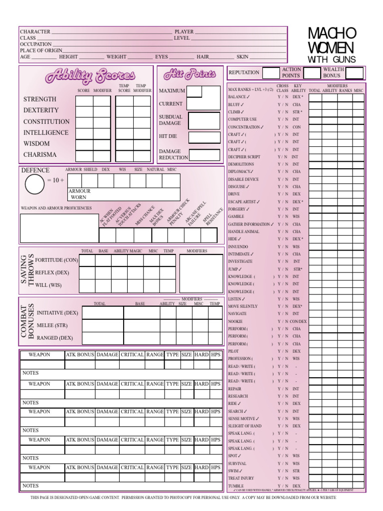 MWWG - Character Sheet 1 | PDF | Role Playing Games | Tabletop Games