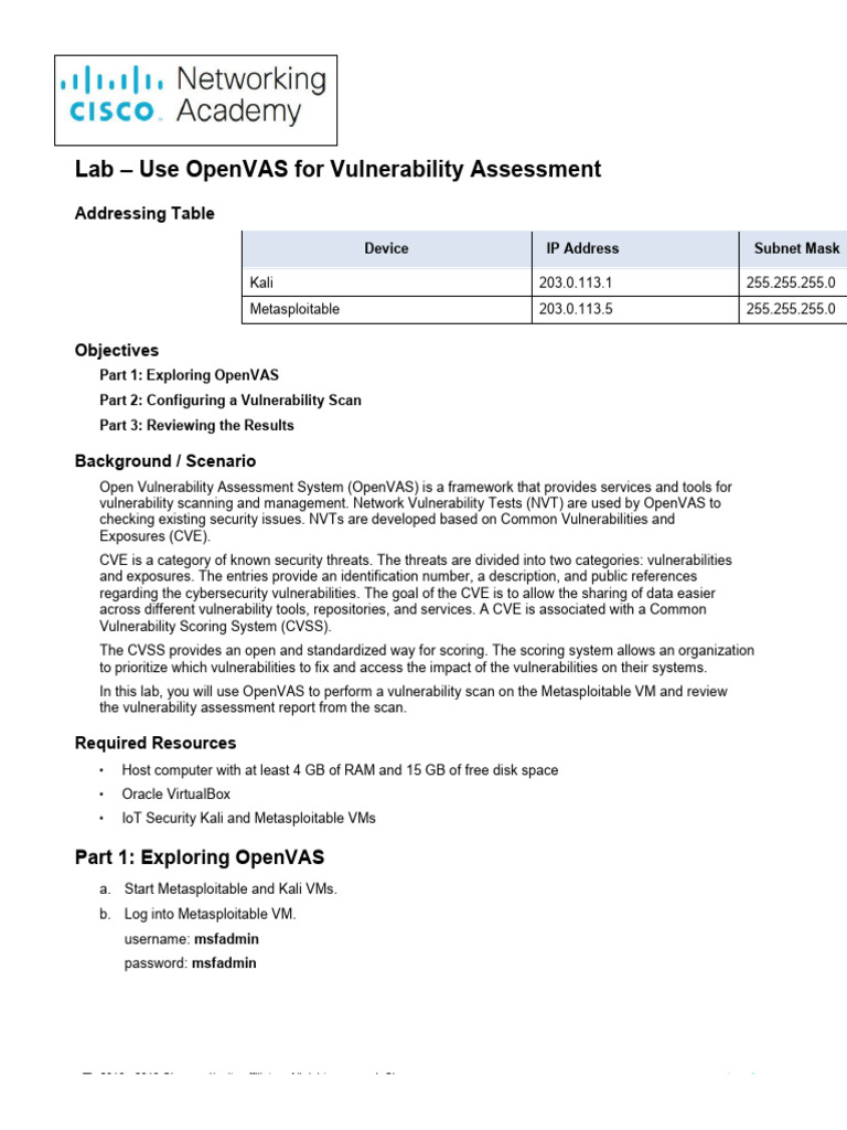 5.1.2.7 Lab - Use OpenVAS For Vulnerability Assessment | PDF | Computer Security | Security
