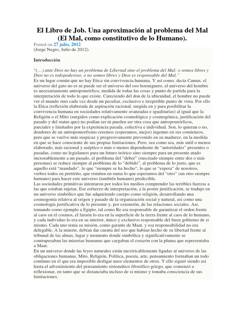 El Mal en el Libro de Job: Reflexiones | PDF | Libro de trabajo | Mal