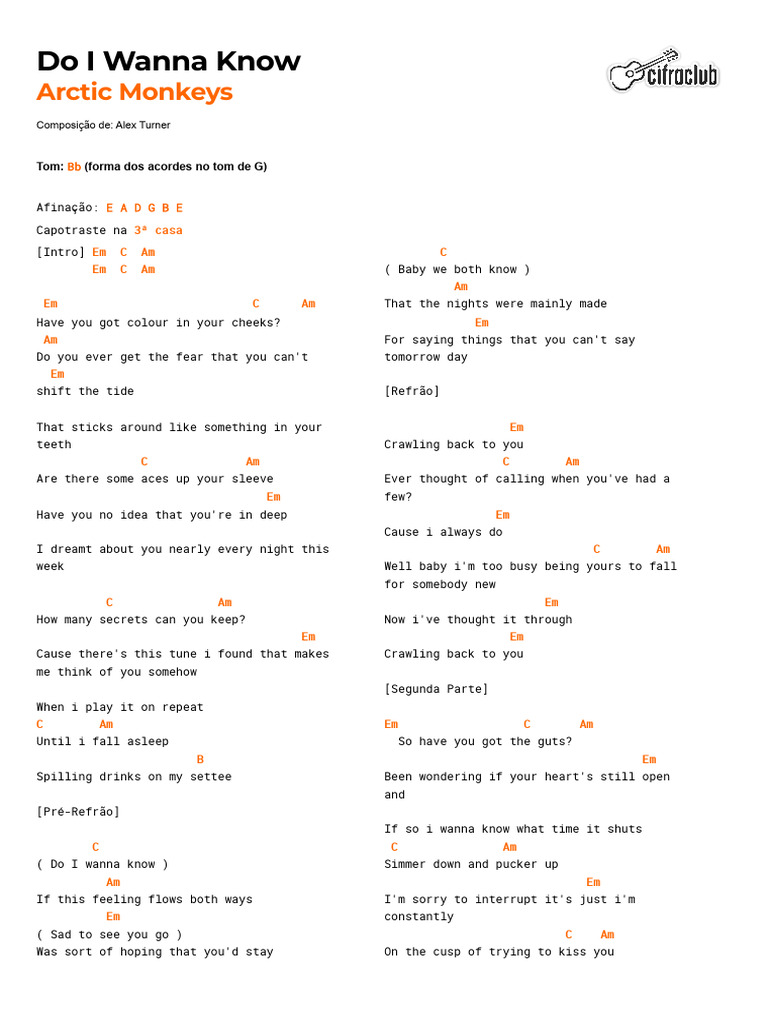 Cifra Club - Arctic Monkeys - Do I Wanna Know | PDF