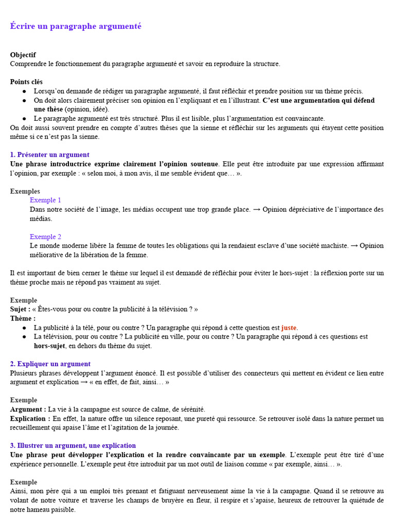 Rédiger un paragraphe argumenté efficace | PDF | Évolution de carrière ...