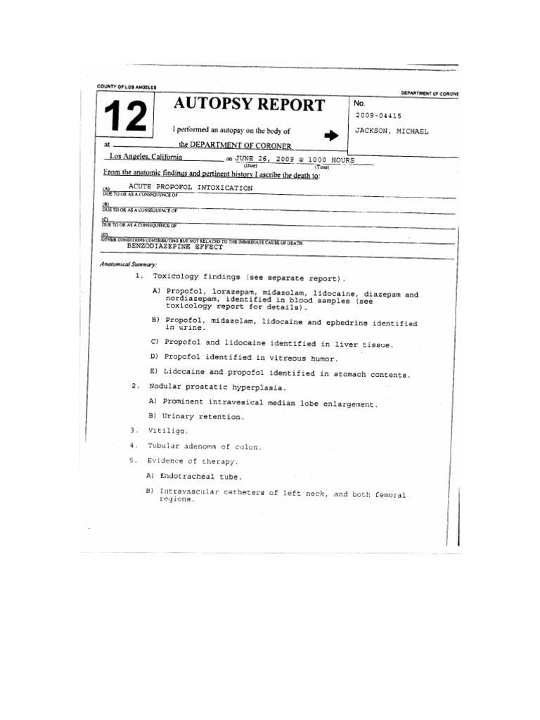 Autopsy Report of Jackson | PDF
