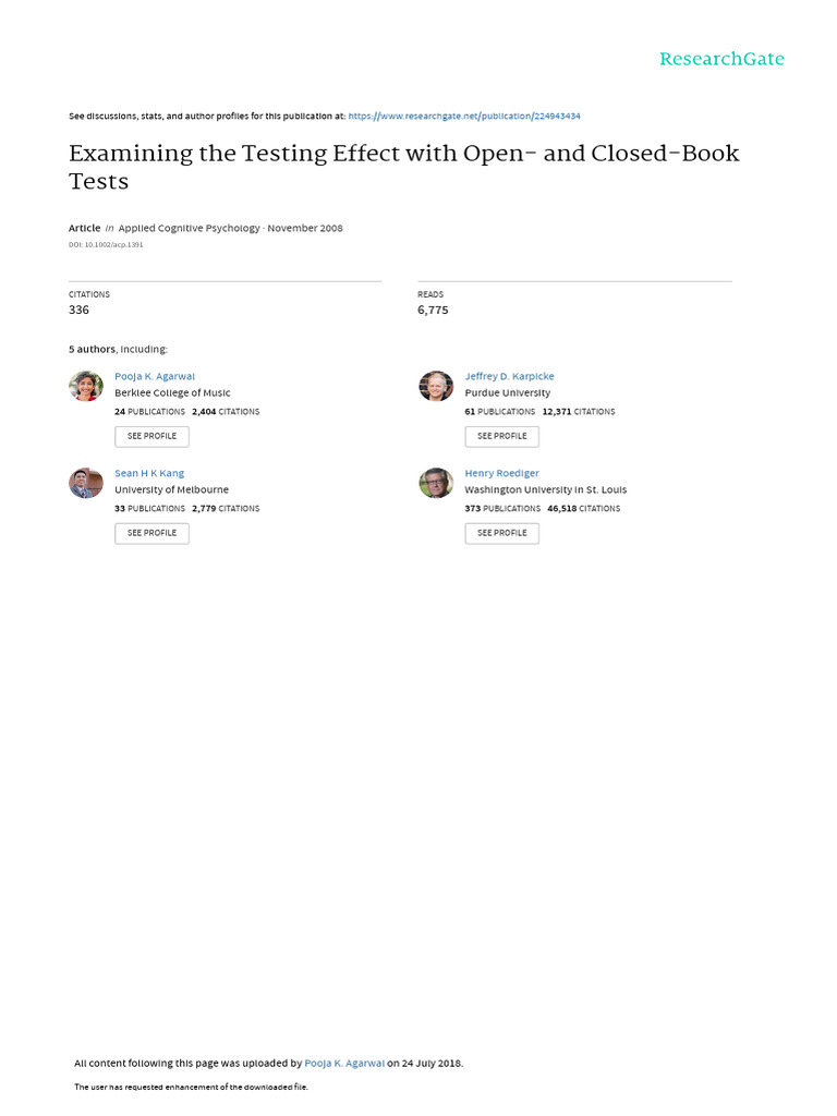Examining The Testing Effect With Open - and Closed | Download Free PDF ...