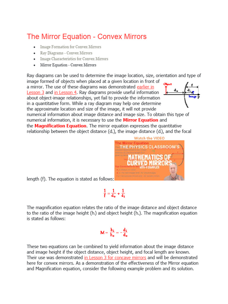 The Mirror Equation | PDF | Mirror | Equations