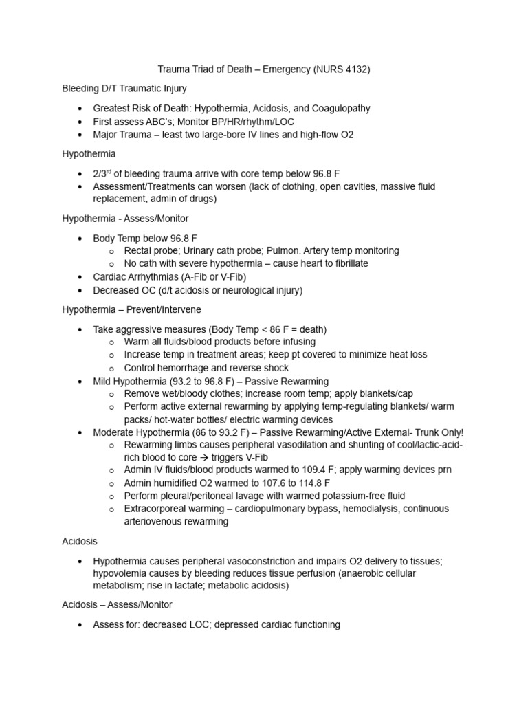 Trauma Triad of Death | Download Free PDF | Hypothermia | Major Trauma