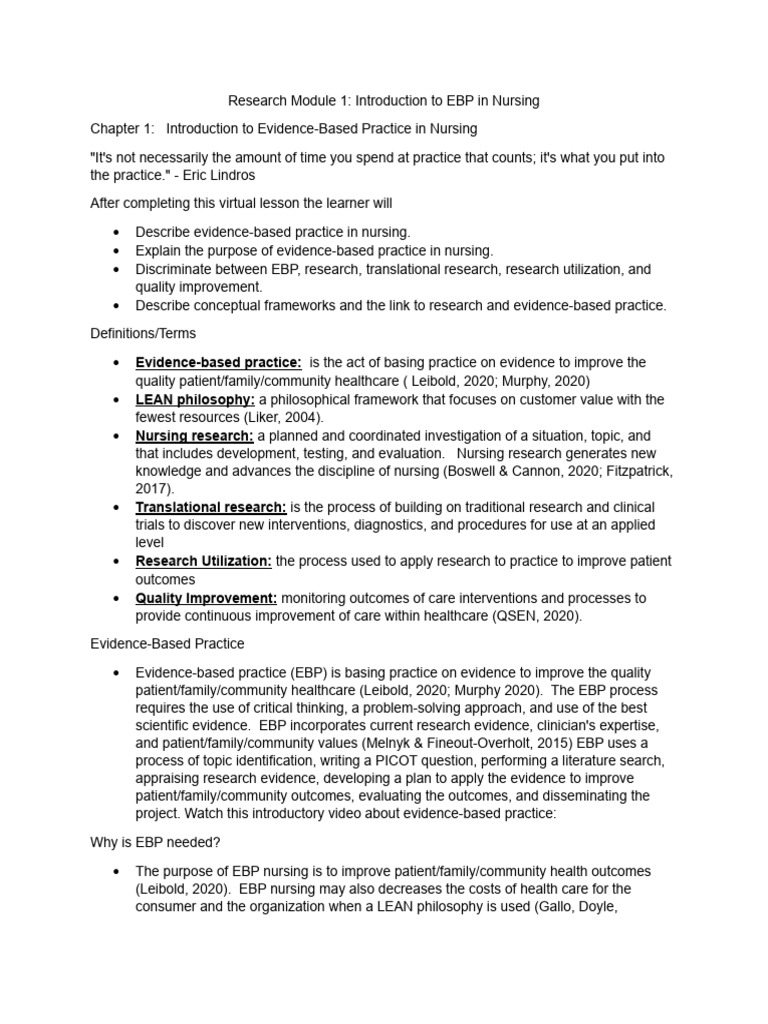 Research Module 1 | PDF | Evidence Based Medicine | Nursing