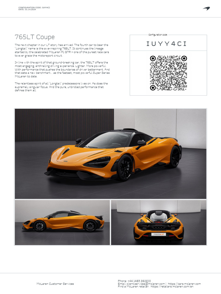 McLaren 765LT Coupe Overview and Specs | PDF | Private Transport ...