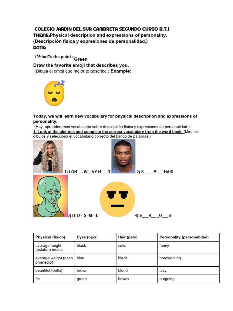 Physical Descriptions and Personality Traits | PDF | Language Arts ...