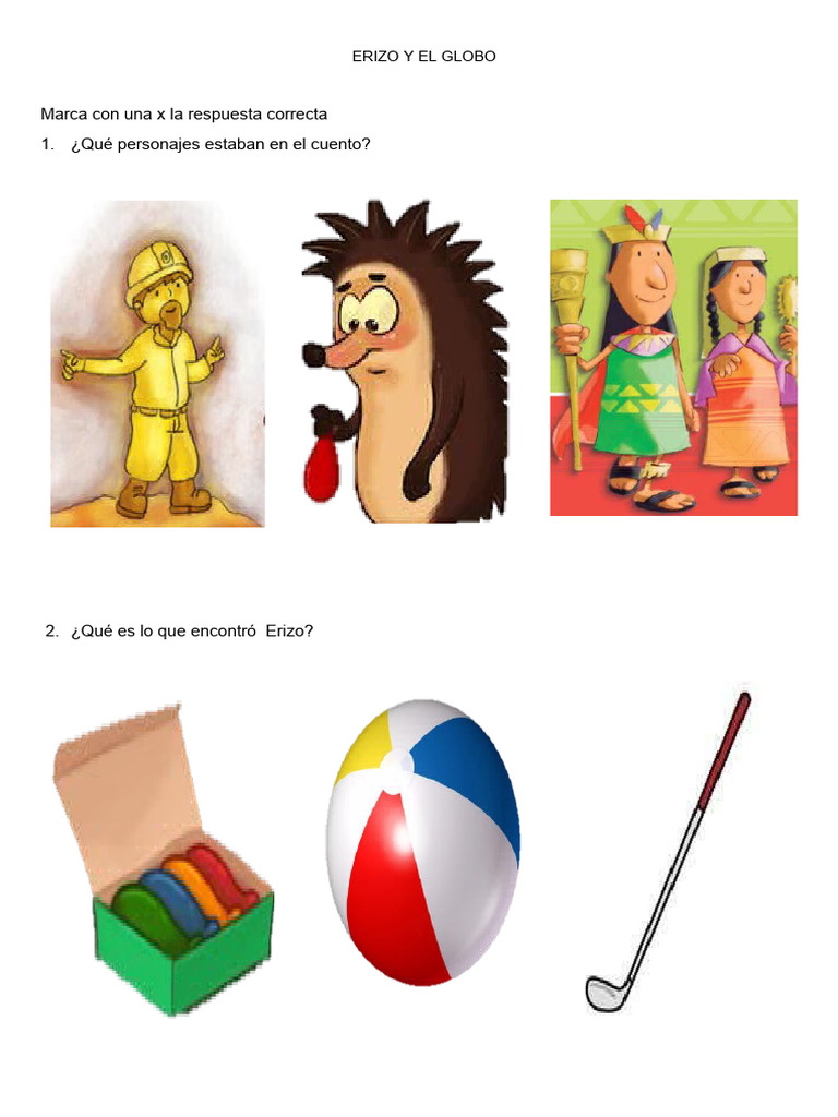 Erizo y El Globo Comprensión Lectora | PDF | Ficción general