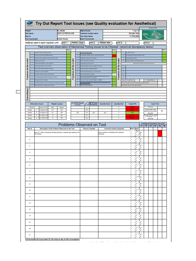 Tool Tryout LENS OUTER BLADE - RL SE380 | PDF | Mechanical Engineering