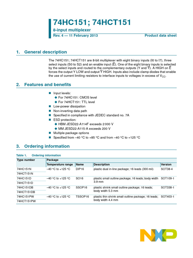 74HC151 Datasheet | PDF | Electronic Circuits | Manufactured Goods