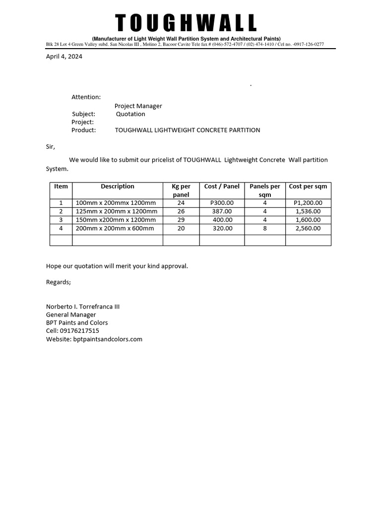 Price List Toughwall April 2024 1 | PDF | Computers