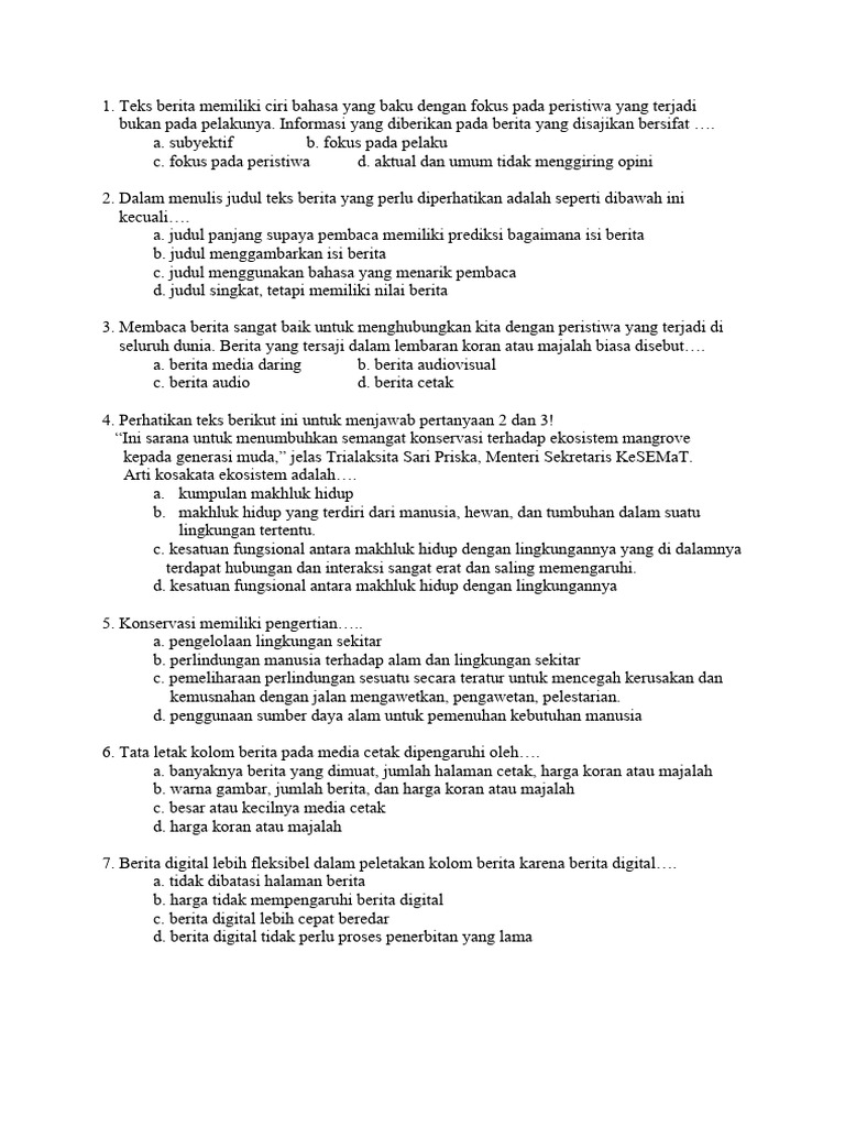 Soal Kurmer Bindo KLS 7 Siap Print | PDF