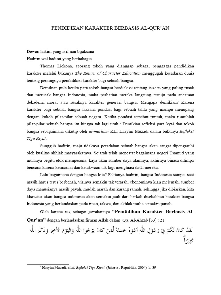 Teks Pendidikan Karakter Berbasis Al Quran | PDF