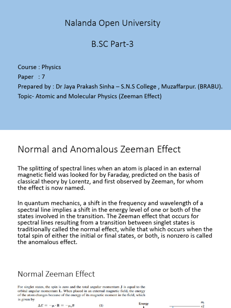 Zeeman Effect BSC | PDF