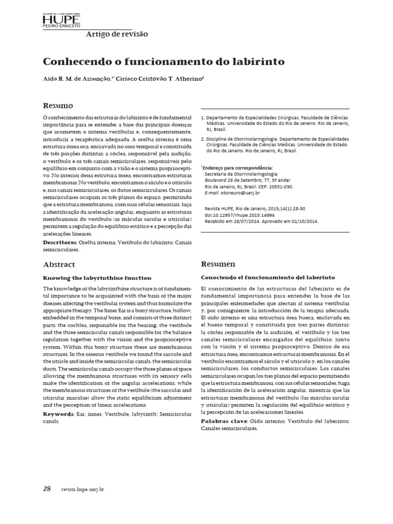 Conhecendo o Funcionamento Do Labirinto: Artigo de Revisão | PDF ...