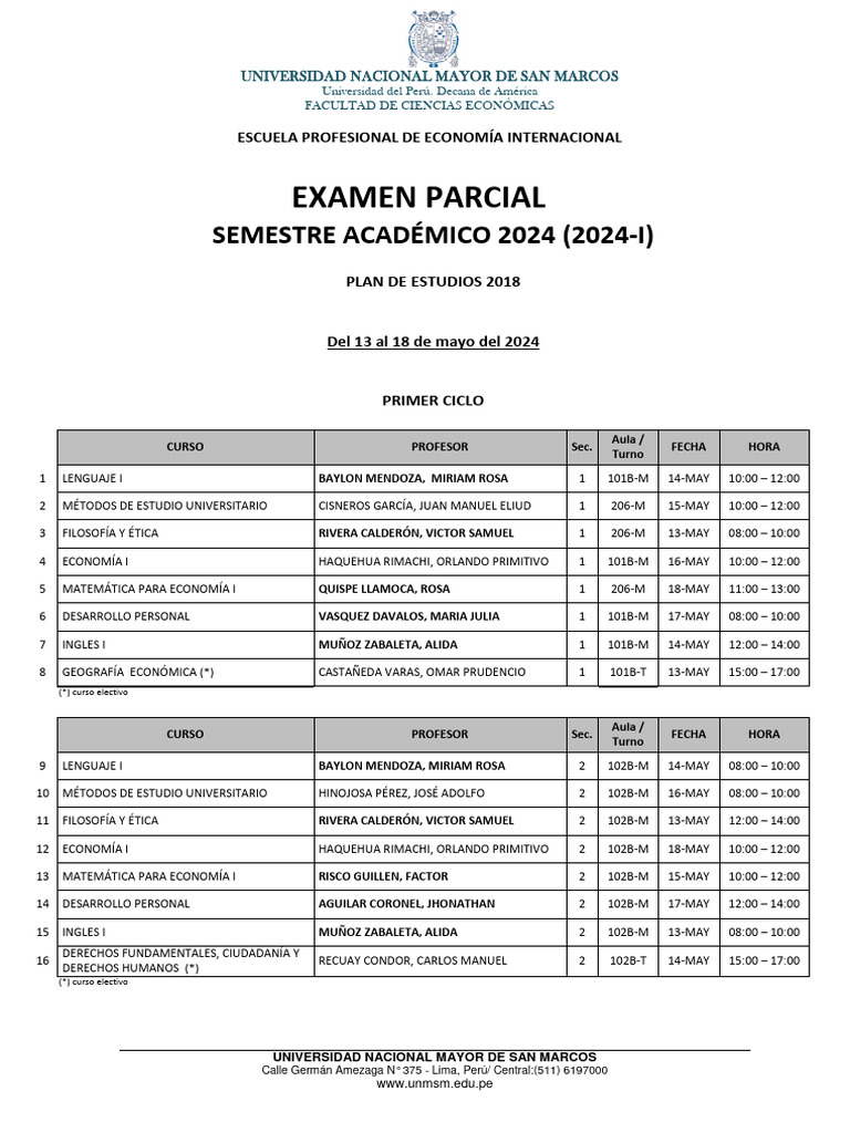 EPEI - Plan 2018 (Examen Parcial 2024-I) | PDF