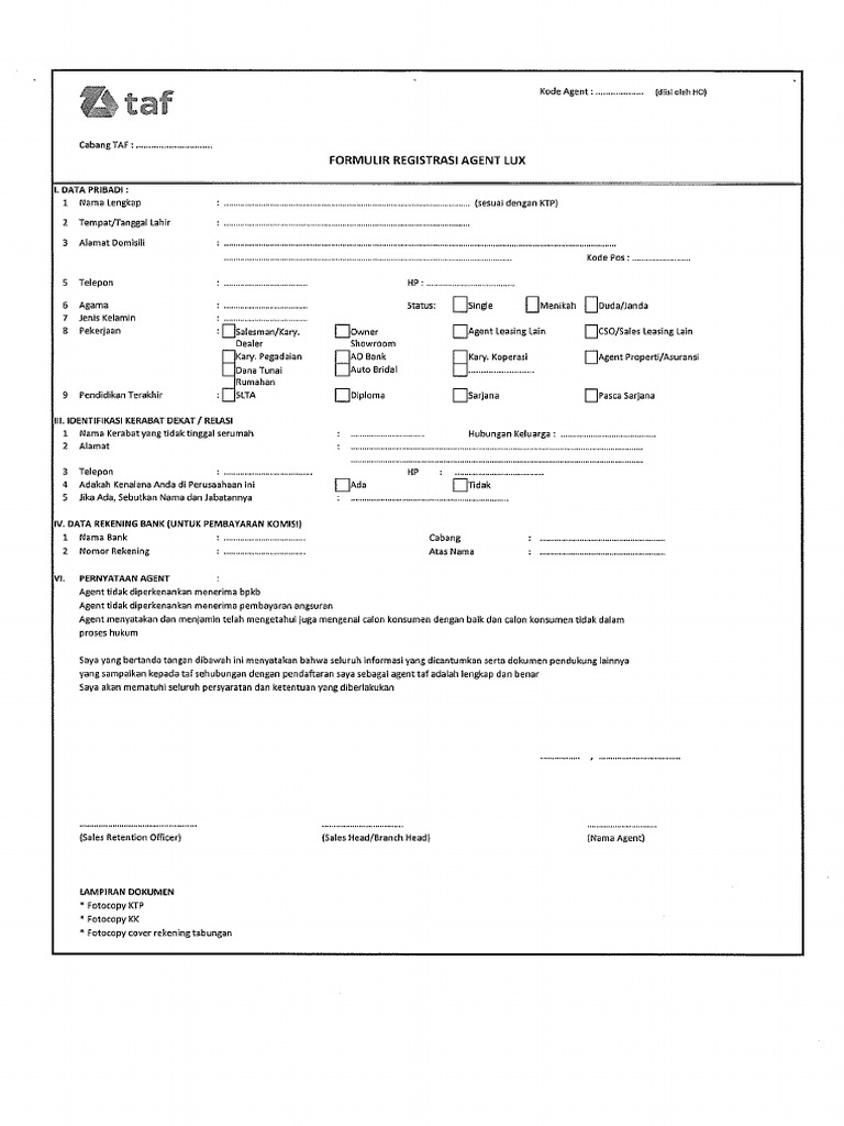 Form Registrasi Agent | PDF