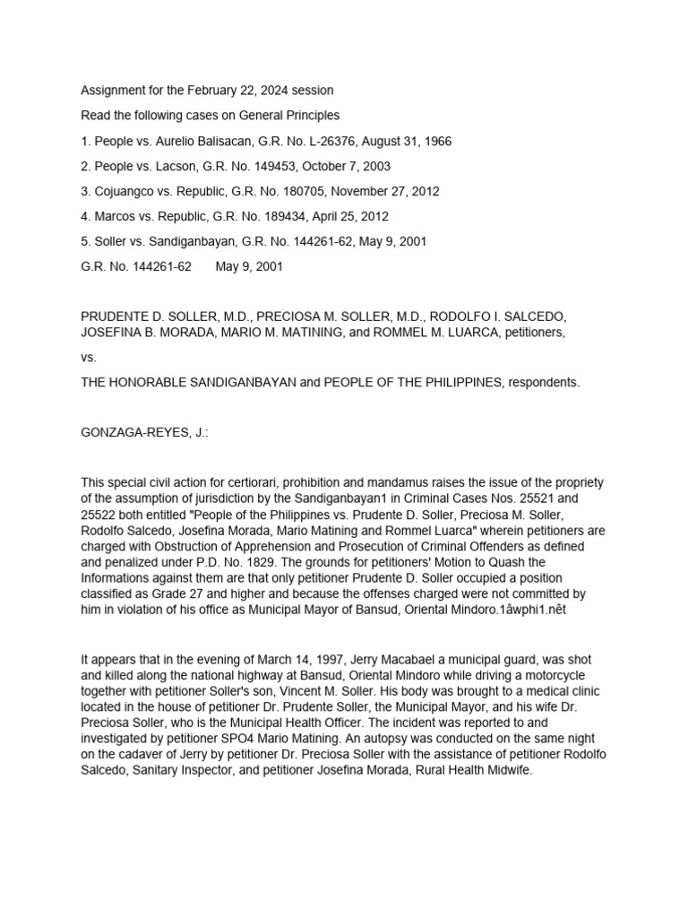 Sandiganbayan Jurisdiction Case Study | PDF | Crimes | Crime & Violence