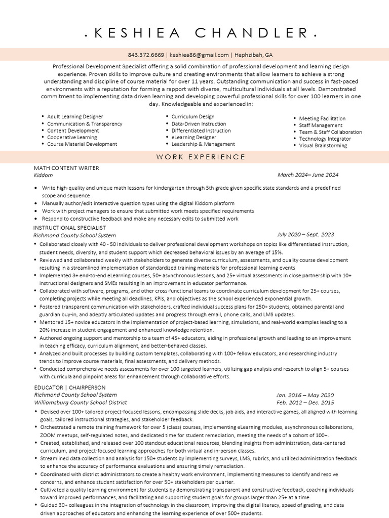 Keshiea Chandler Resume-Cc | PDF | Educational Technology | Learning