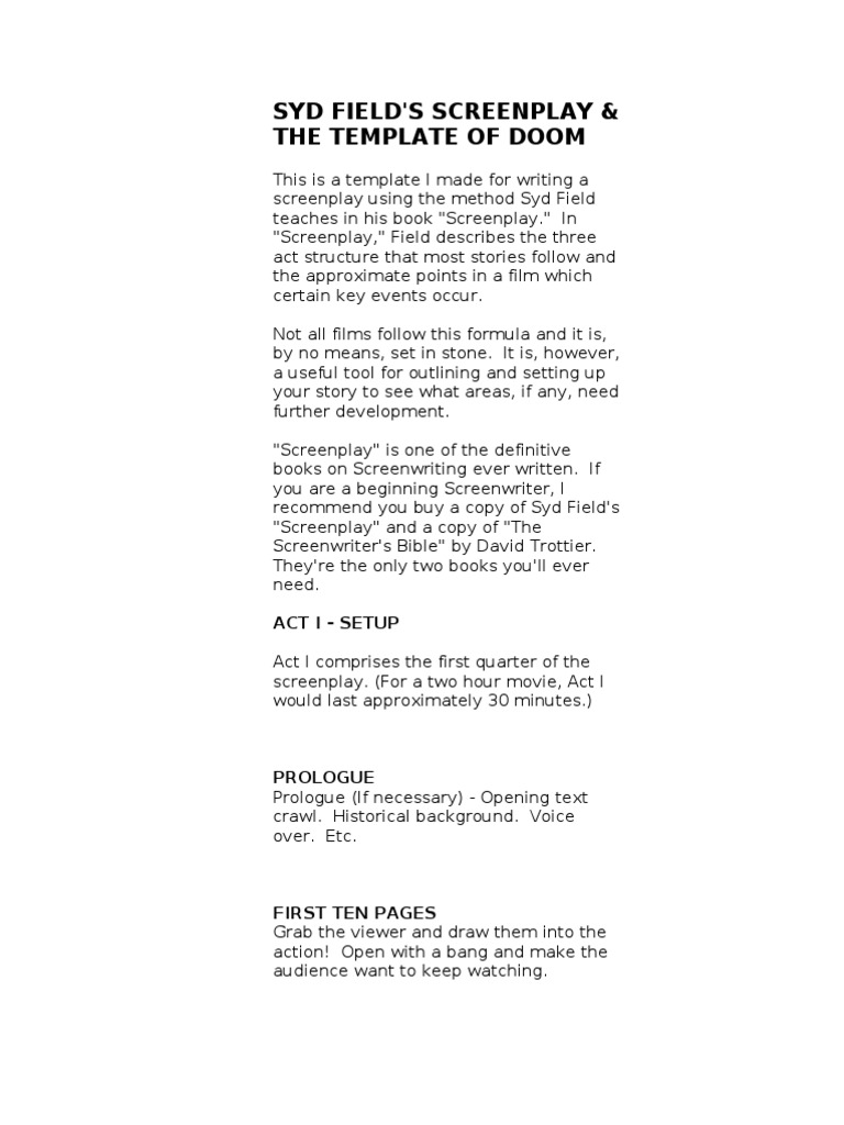 Syd Field's Screenplay Structure Guide | PDF | Screenwriting | Plot ...