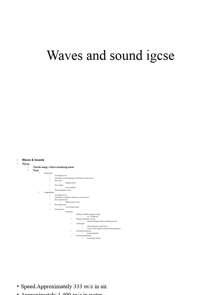 Waves And Sound Igcse Pdf Waves Sound